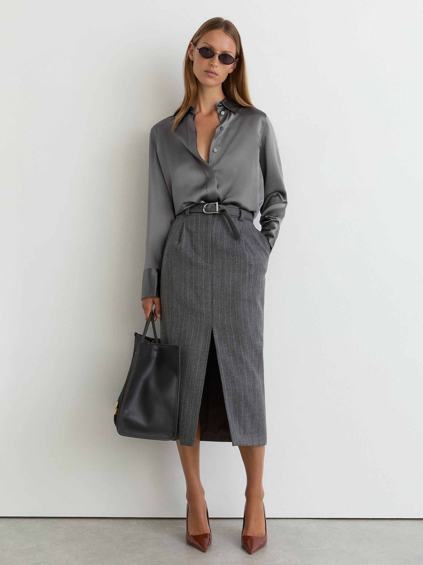REISS Ameira Silk-Satin Shirt